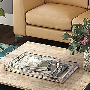 Le'raze Mirrored Vanity Tray, Decorative Tray with Chrome Rails for Display, Perfume, Vanity, Dresser and Bathroom, Elegant Mirror Tray Makes A Great Bling Gift –16X10 Inch