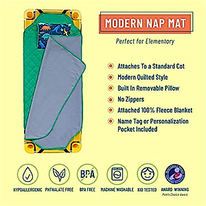 Wildkin Kids Modern Nap Mat with Reusable Pillow for Boys & Girls, Perfect for Elementary Sleeping Mat, Features Elastic Corner Straps, Soft Cotton Blend Materials Nap Mat for Kids(Jurassic Dinosaurs)