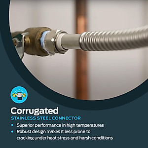 Eastman 24 Inch WaterFlex Water Heater Connector, 3/4 Inch FIP x 1 Inch FIP, Stainless Steel Corrugated Water Heater Supply Line, 437524