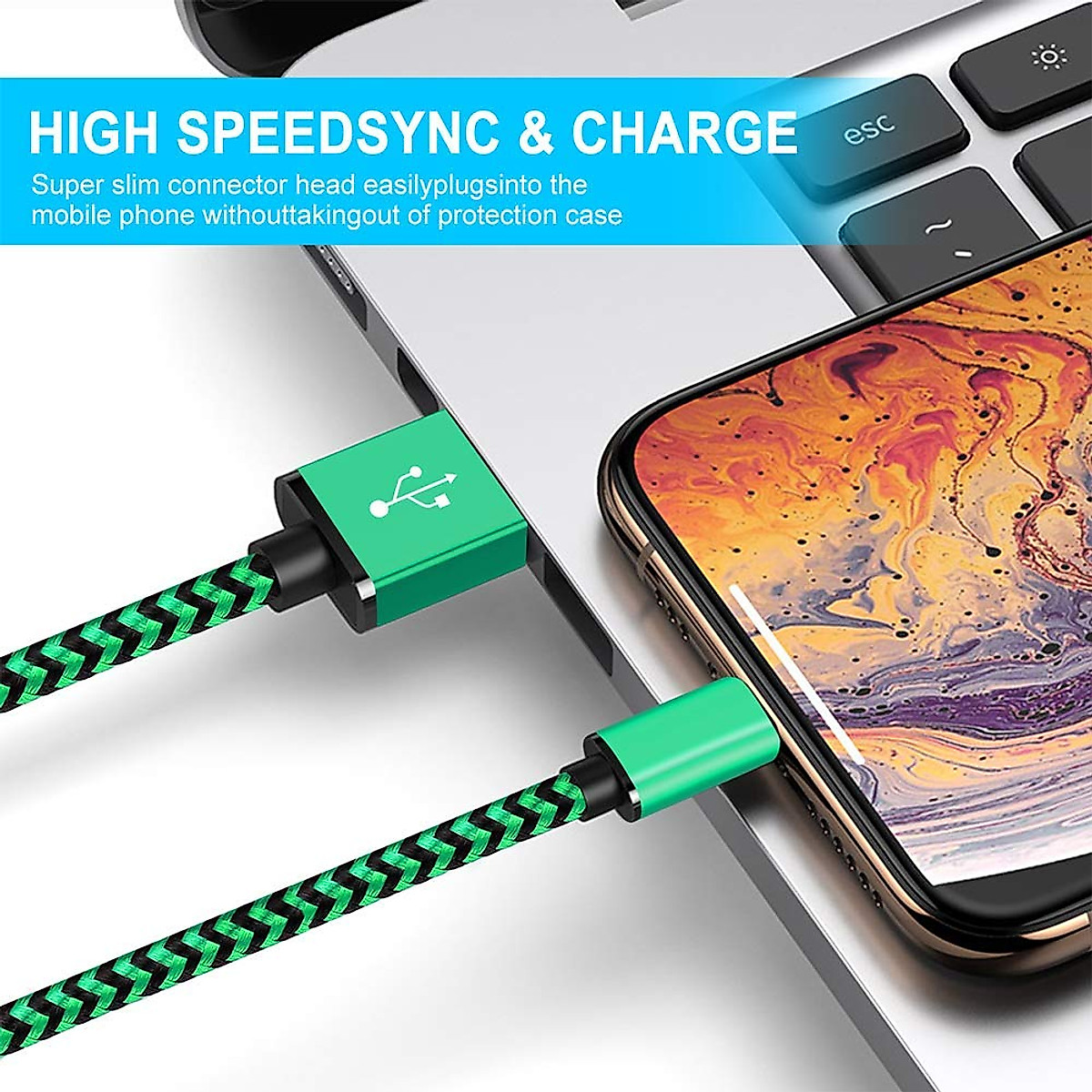 HDIIAOZ Phone Charger Founus Fast Charging Cable 6FT 3 Pack Nylon Braided High Speed Charging Cord Compatible with iPhone Xs X 8 8 Plus 7 7 Plus 6s 6s Plus 6 6 Plus iPad iPod Nano-(Blue,Orange,Green)