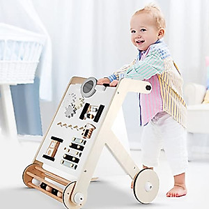 Beright Wooden Baby Walker with Roller, Push and Pull Learning Activity Walker, Multi-Functional Kids’ Activity Toy, Multiple Activities Center, Develops Motor Skills & Stimulates Creativity