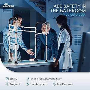 Aimoptg Toilet Safety Rails for Seniors (350 LB) Adjustable Toilet Safety Frame with Arms Foldable Toilet Handles for Elderly and Disabled & Handicap, Toilet Rails Fits Most Toilets, Easy Installation