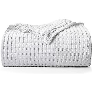 Utopia Bedding Cotton Waffle Blanket 300 GSM (White - 90x90 Inches) Soft Lightweight Breathable Bed Blanket Queen Size Layering Any Bed for All Season