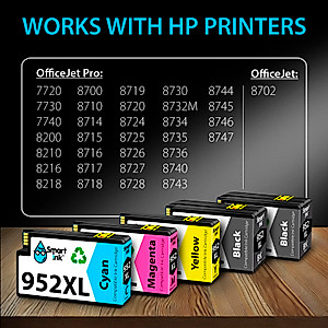 Smart Ink Compatible Ink Cartridge Replacement for HP 952XL 952 XL (5 Combo Pack) to use with OfficeJet Pro 8710 8720 8740 8715 8210 7740 7720 8700 8730 8725 (2 Black, Cyan, Magenta, Yellow)
