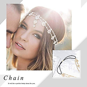 Aceorna Wedding Headbands Chain Floral Jewelry Hair Pieces Crystal Pearl Headpiece Festival Holloween Costume Bridal Accessories for Women and Girls (Gold)