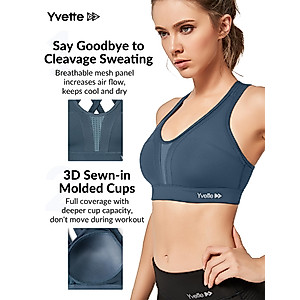 Yvette Women High Impact Sports Bras Criss Cross Back Sexy Running Bra for Plus Size, 08A, M(DF)