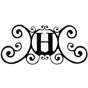 24 Inch House Plaque Letter - Wrought Iron Metal Scrolled Monogram Initial Letter Home Door Wall Hanging Art Decor Family Name Last Name Letter Sign (H, 24 x 11 inches,Thick 2mm) Christmas Gift