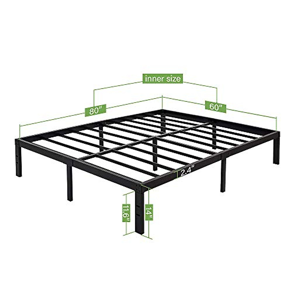 45MinST 14 Inch Reinforced Platform Bed Frame/3500lbs Heavy Duty/Easy Assembly Mattress Foundation/Steel Slat/Noise Free/No Box Spring Needed, Queen