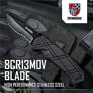 STEINBRÜCKE Pocket Knife - Tactical Folding Knife Stainless Steel 8Cr15Mov 3.4'' Blade, CNC Machined G10 Handle with Clip for Tactical, Camping,Outdoor, Gifts for Men, Dad
