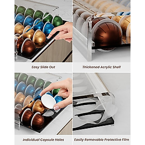 Storage Drawer for Nespresso Vertuo Coffee Pod Holder for Counter Acrylic Coffee Capsule Organizer - 40 Pods