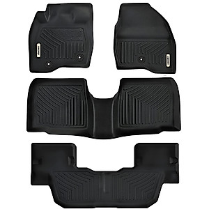 OEDRO Floor Mats Fit for 2015-2019 Ford Explorer Without 2nd Row Center Console, TPE All Weather Car Mats Accessories Includes 1st 2nd and 3rd Row Full Set Liners