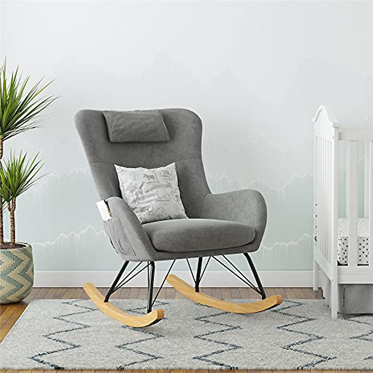 Baby Relax Cranbrook Rocker Accent Chair with Storage Pockets, Gray