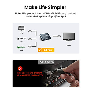 HDMI Switch 3 in 1 Out 4K@60Hz Aluminum Alloy【with 4FT HDMI 2.0 Cable】, avedio links 3x1 HDMI Multi Port Switch, 3 Way HDMI Selector Switcher Support HDCP 2.2, HDR 10, for Fire TV Stick, PS5