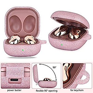 MOFREE Silicone Case Designed for Samsung Galaxy Buds 2/Buds Pro/Buds Live/Buds 2 Pro, Soft Carrying Protective Case Cover with Cute Bling Elephant Keychain for Women Girls (Glittery Rose Gold)