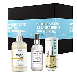 IntiMD Coochy Plus HydroLock Moisturizing + 3-Steps Kit Intimate Shave Gift Set Nouria Pre-Shave Elixir Oil + Coochy Plus Shave Cream + Coochy Plus After Shave Protection Mist (Set of 3, Sweet Diva)