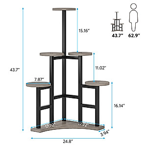 Tribesigns Corner Plant Stand Indoor, 6 Tiered Plant Shelf Flower Stand, Tall Multiple Potted Plant Holder Rack Planter Organizer for Living Room Balcony Garden, Gray and Black