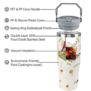 Unyopsa Frog Tumbler with Straw 30oz Insulated Mushroom Tumbler with Lid Cute Mugs Cup with Handle Frog Gifts for Women