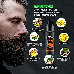 Beard Growth Oil, Beard Growth Serum, 60ML Naturally Powerful, Full, Thick, Masculine Facial Hair Treatment for Men, Beard Oil for Men Growth, Grow A Thicker Beard Fast, Beard Oil for Beard Growth