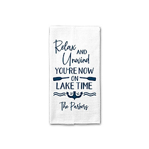 CANARY ROAD Personalized Lake House Kitchen Towel, Personalized Lake House Tea Towel, Family Name, Lake House Hand Towel, Lake House Gift, Kitchen Decor