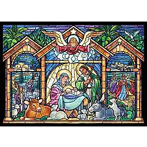 Stained Glass Nativity Religious Christmas Cards - Box of 15 Cards & 16 Envelopes