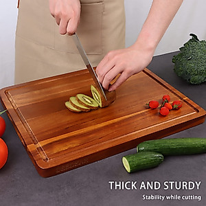 DeeDear Wood Cutting Board 16.5x13 Inch Large Reversible Chopping Block with Handles and Juice Groove, Acacia Wood Butcher Block Extra Thick Wooden Chopping Board Meat Board Cheese Board