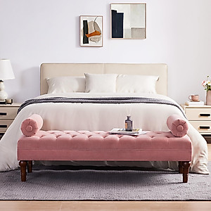 Batohom 60.2" End of Bed Bench,Large Size Bedroom Bench,Upholstered Window Bench with Button-Tufted,Entryway Bench,Storage Bench for Living Room(Pink)