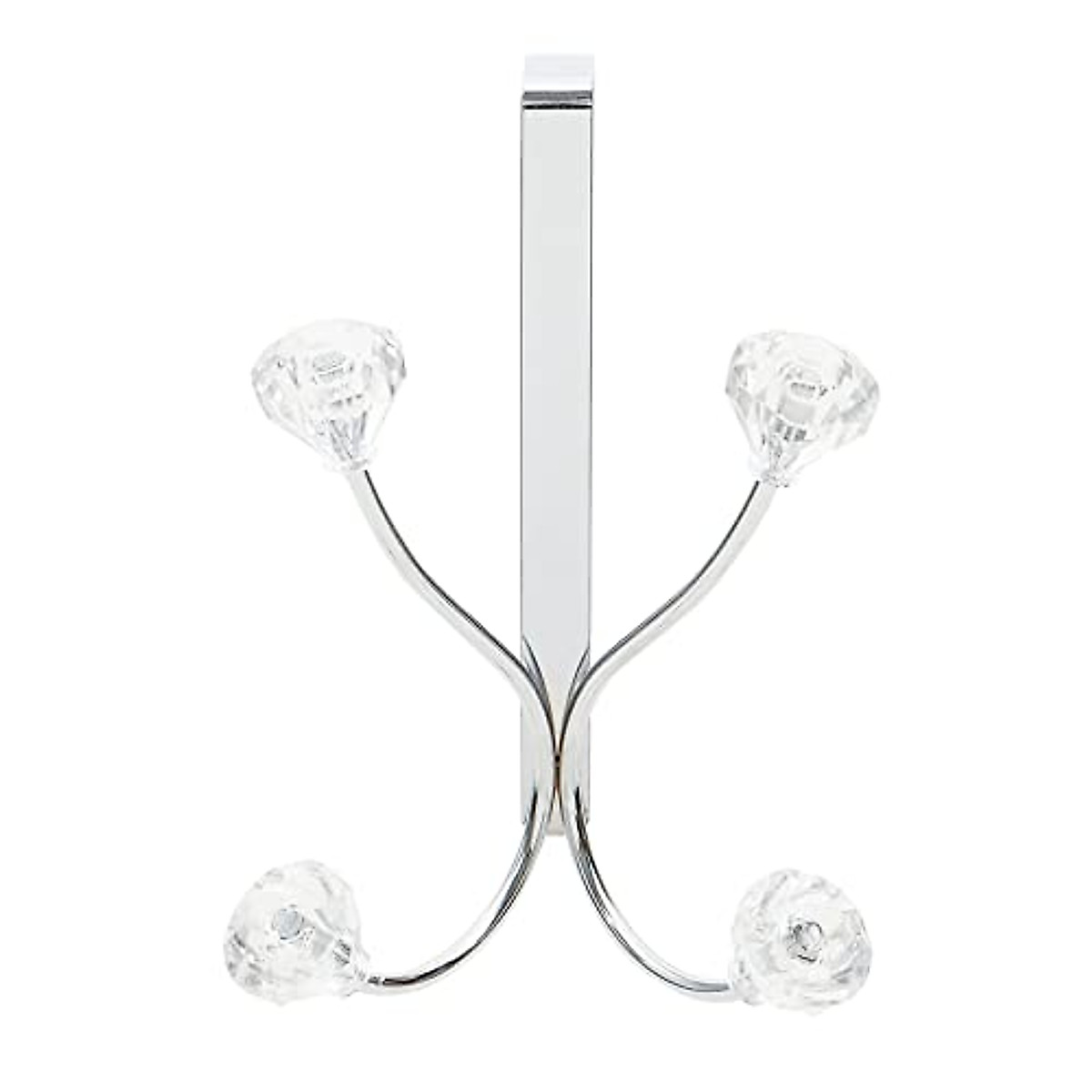 Home Basics Over the Door Double Towel Crystal Hooks, For Hanging Clothes, Coats, Robes or Towels, Organize Bathroom, Bedroom and Closet, Chrome 5" x 3" x 7.25