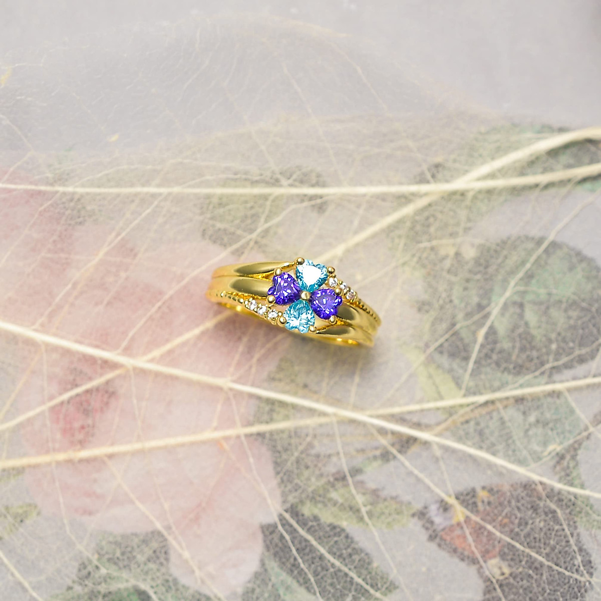 Personalized Mother Rings with 4 Birthstone 18K Gold Plated Custom Birthstone Rings for Mother Family Ring Engraved Mothers Ring Custom Name Ring for Women Mom Grandma Birthday Gift Mother's Day gift