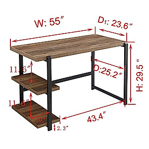 FOLUBAN Computer Desk, Home Office Desk with 2 Storage Shelves on Left or Right, Modern Writing Desk, Simple Wooden Study Table, Oak 55 inch.