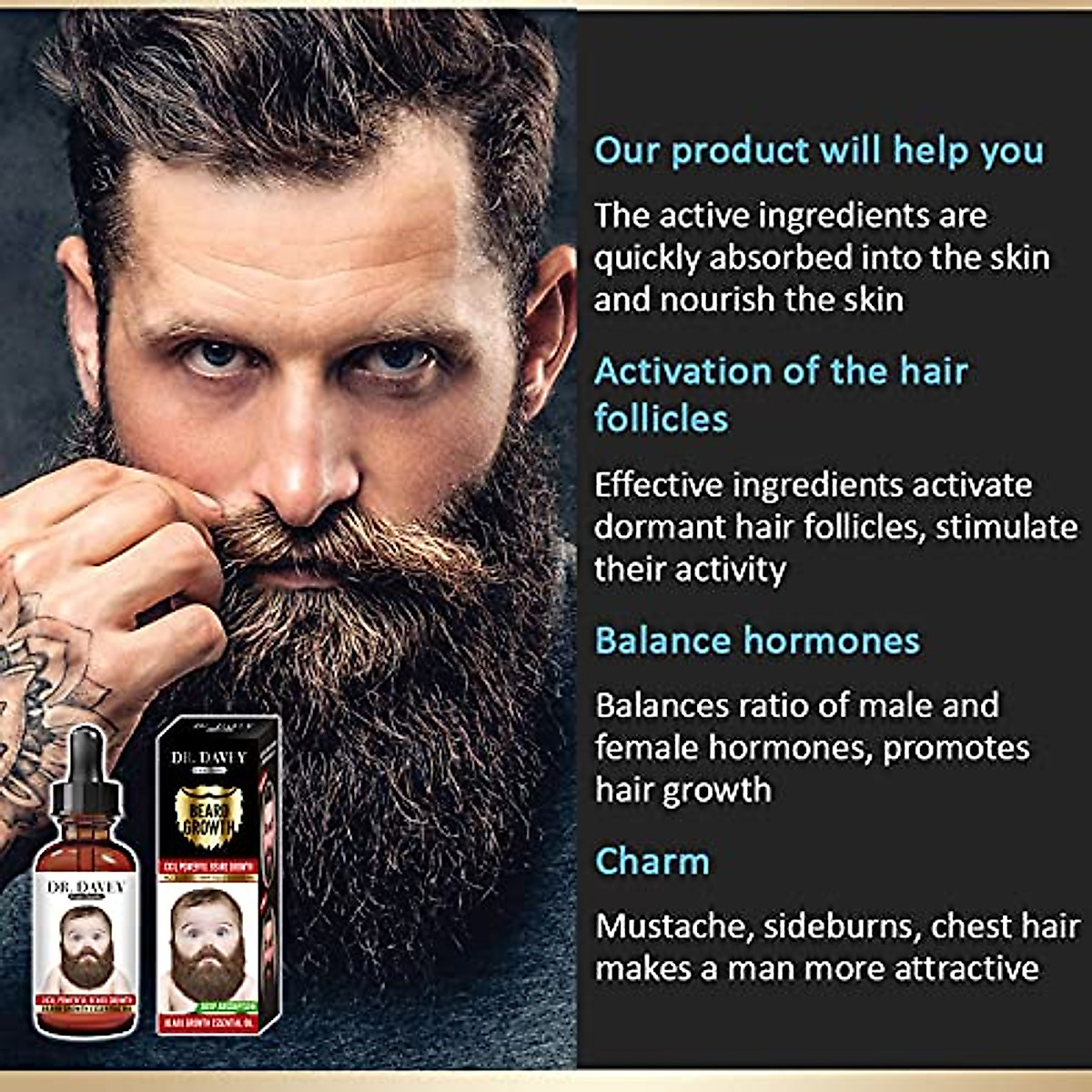 DR.DAVEY Beard Growth Oil for Men Castor Oil Beard Growth Serum Mustache Oil Facial Hair Oil Growth Thicker Fuller