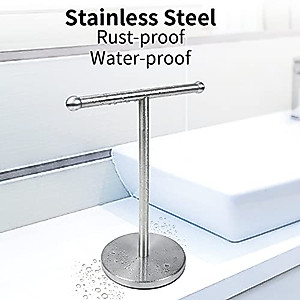 Qflushor Hand Towel Holder Stand, Stainless Steel Silver T-Shape Fingertip Towel Bar Rack Stand, Hand Towel Stand for Bathroon Vanity Countertop