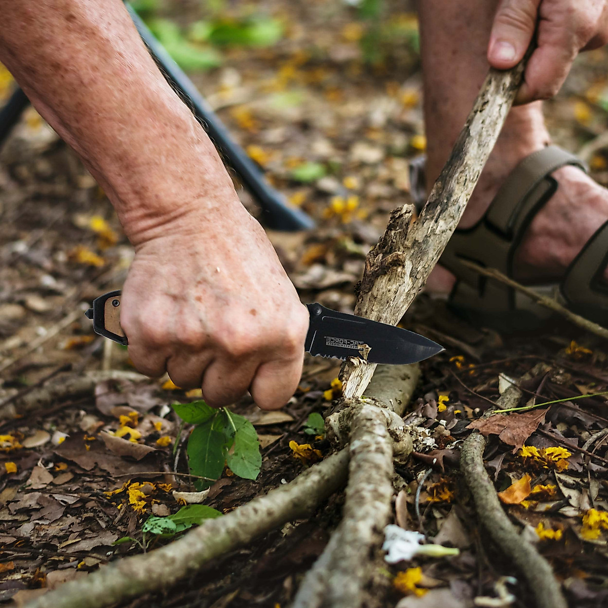 My Personal Memories Engraved Personalized Wood Handle Rescue Pocket Knife - Father's Day Groomsmen Gifts - All Black Knife