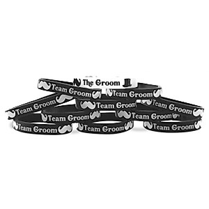 Novel Merk The Groom & Team Groom Wristbands Party Favors for Bachelor Party, Bridal Shower & Wedding Party Black & White (11 Pieces)