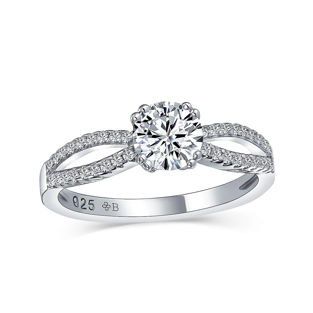 Personalize 1CT Delicate Round Brilliant Cut Solitaire AAA CZ Engagement Ring For Women .925 Sterling Silver Promise Pave Split Infinity Band Custom Engraved