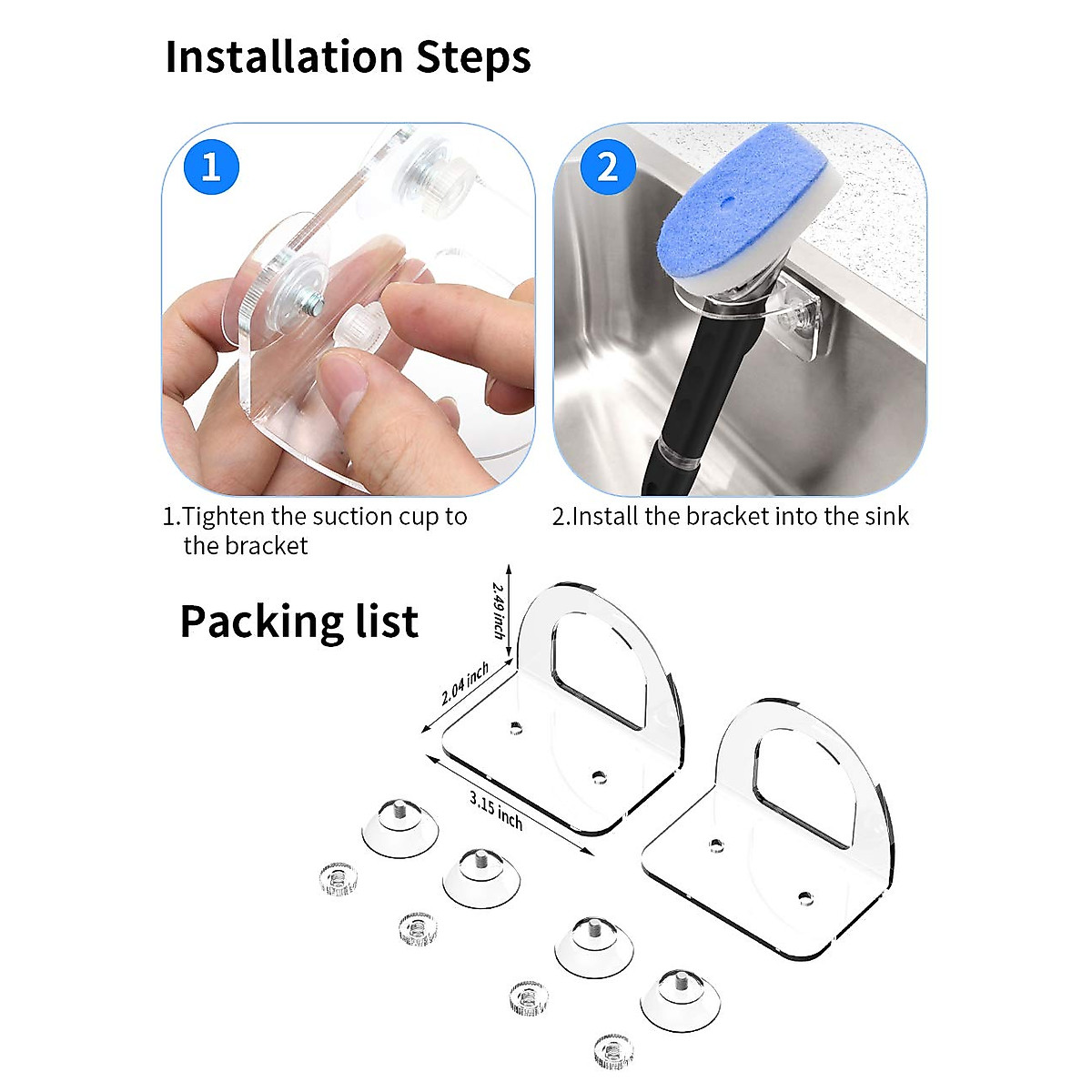 2 Pack Dish Brush Holder, Kitchen Clear Acrylic Sink Caddy Organizer, Vertical Scrub Brush Holder - Secure Suction Seals to Kitchen Sink(Clear)