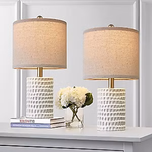 PORTRES 18.25" Modern Accent Ceramic Table Lamp Set of 2 for Bedroom White Desk Decor Bedside Lamps for Living Room Study Room Office Dorm Farmhouse Nightstand Lamp End Table Lamps