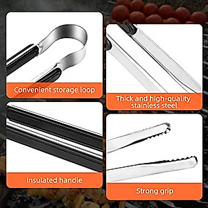 4 Pack Premium Stainless Steel Kitchen Tongs, Serving Tongs for Cooking, XEVOM Metal Food Tongs with Non-Slip Grip, Heat Resistant Grill Tongs 10 inch