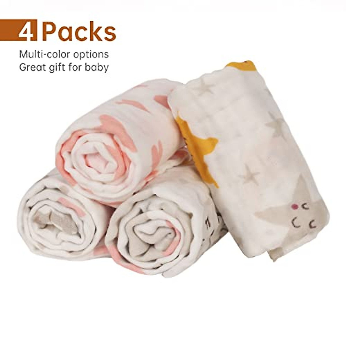 softan Baby Muslin Burp Cloths, 100% Cotton Baby Washcloths, 6-Layer, Super Absorbent Bath Towel or Burp Cloths for Baby Girl Boy, Great Gift for Newborn Baby, 10 x 20 inch, 4 Pack, Unicorn & Star