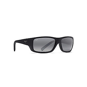 Maui Jim Men's and Women's Wassup Polarized Wrap Sunglasses, Matte Black Woodgrain/Neutral Grey, Small