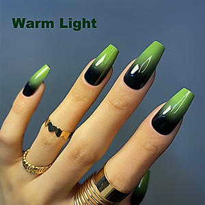 Redykat 24PCS Glossy Green Ombre Coffin Press On Nails, Salon Quality Nail art, Extra Long Acrylic Fake Nails, Witchy Nails (Green&Black Ombre)