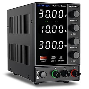 DC Power Supply Variable, Adjustable Switching Regulated Power Supply (30 V 0-10A) with Encoder Coarse & Fine Adjustments Knob, Beach Power Supply with USB & Type-C Quick-Charge Interface