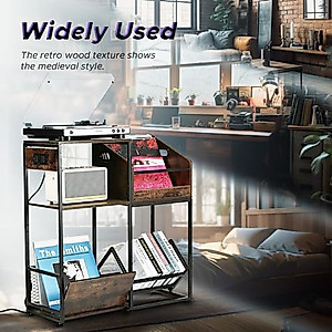 Starfavor Vinyl Record Storage Shelf Rack, LP Album Wooden Display Holder Table for Turntable Books Magazines Files at Living Room Bedroom STS-001