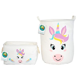 Kazulo Unicorn 2 Pack Set, Unicorn Hamper Set, Girls Laundry Basket, Unicorn Baskets, Kids Hamper, Hamper for Nursery ,Unicorn Hamper For Girls Bedroom, Laundry Basket for kids (Unicorn Bundle)