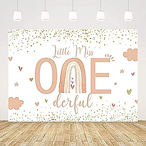 ABLIN 7x5ft Boho Rainbow Happy 1st Birthday Party Backdrop Pink Girl Little Miss Onederful Photo Background Gold Dots Pastel Party Decorations Decor Cake Table Banner Supplies