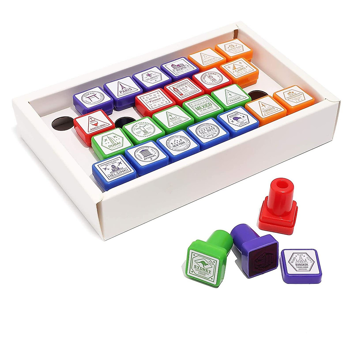 Bright Creations Passport Stamps, City and Country Stamp Set (1 x 1 In, 26 Pieces)