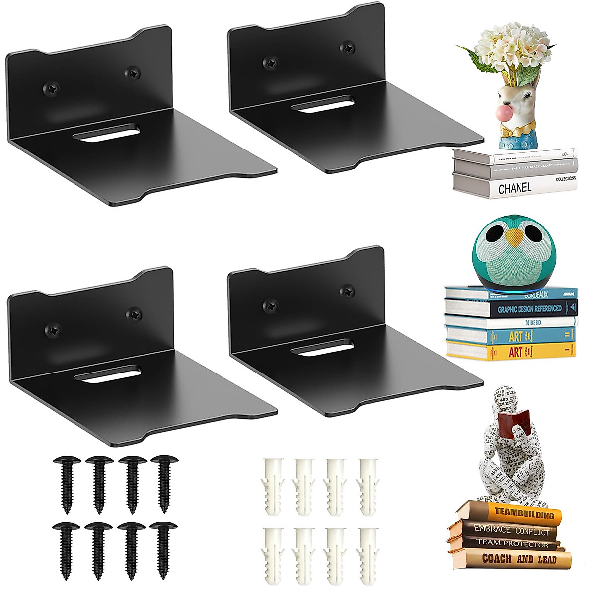 Invisible Floating Bookshelves Wall Mounted, Heavy-Duty Book Organizers, Metal Shelves Storage Book Organizers, Floating Book Shelf Wall Ledge Shelves for Home Office Classroom Library 4-Pack Large
