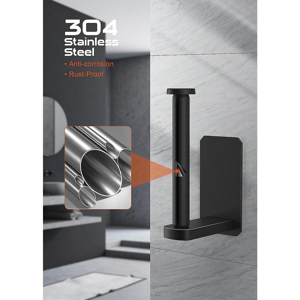 Anfly RV Camper Self Adhesive Toilet Paper Holder with 2 Hanging Hooks for Campers, Bathroom, Kitchen and Bedroom,No Drill/Stick On Toilet Paper Holder Wall Mount, Black