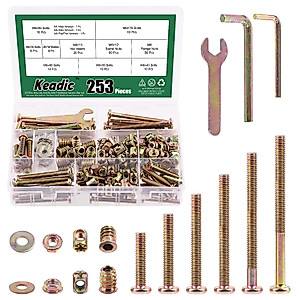 Keadic 253 Pcs M6 x30/40/50/60/70/80mm Zinc Plated Hex Socket Head Cap Bolts Barrel Nuts Flat Washers with Tools, M6 Crib Hardware Screws Assortment Kit for Chairs Bed Cot Furniture (30-80mm)