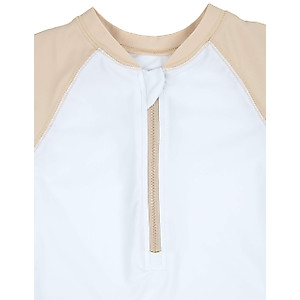 Leveret Kids Baby Boys Girls One Piece Rashguard UPF 50+ Solid Beige/White Size 12-18 Months