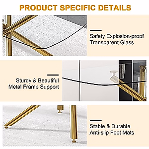 FURNITO Glass Dining Table,Gold Dining Room Table,Transparent Glass Kitchen Table with Golden Chrome Legs,71'' Oval Glass Dining Table Ideal for Living Room Home Office(6-8 People)